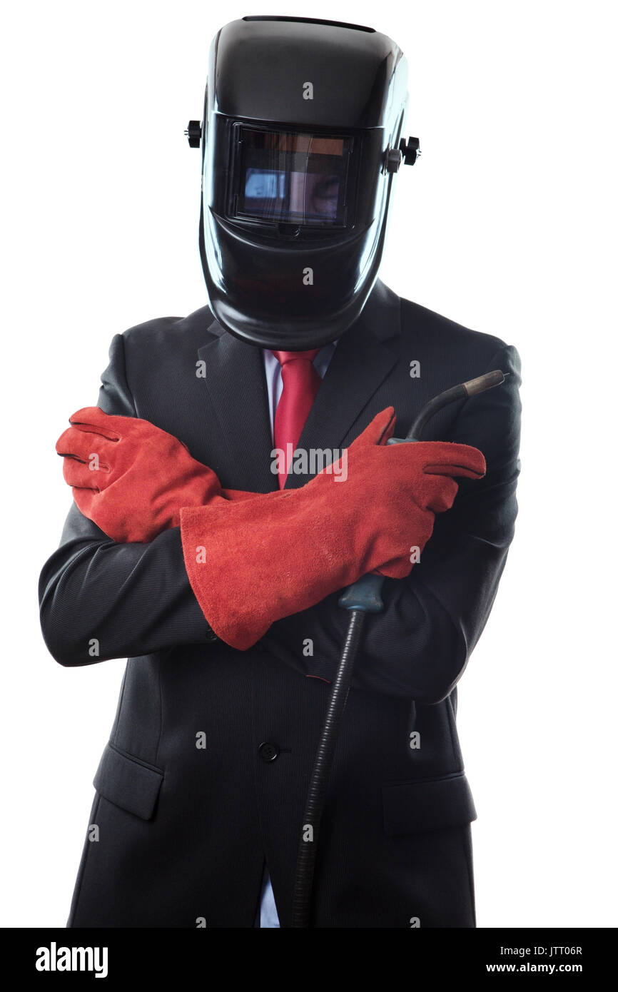 business man wearing a welding mask Stock Photo - Alamy