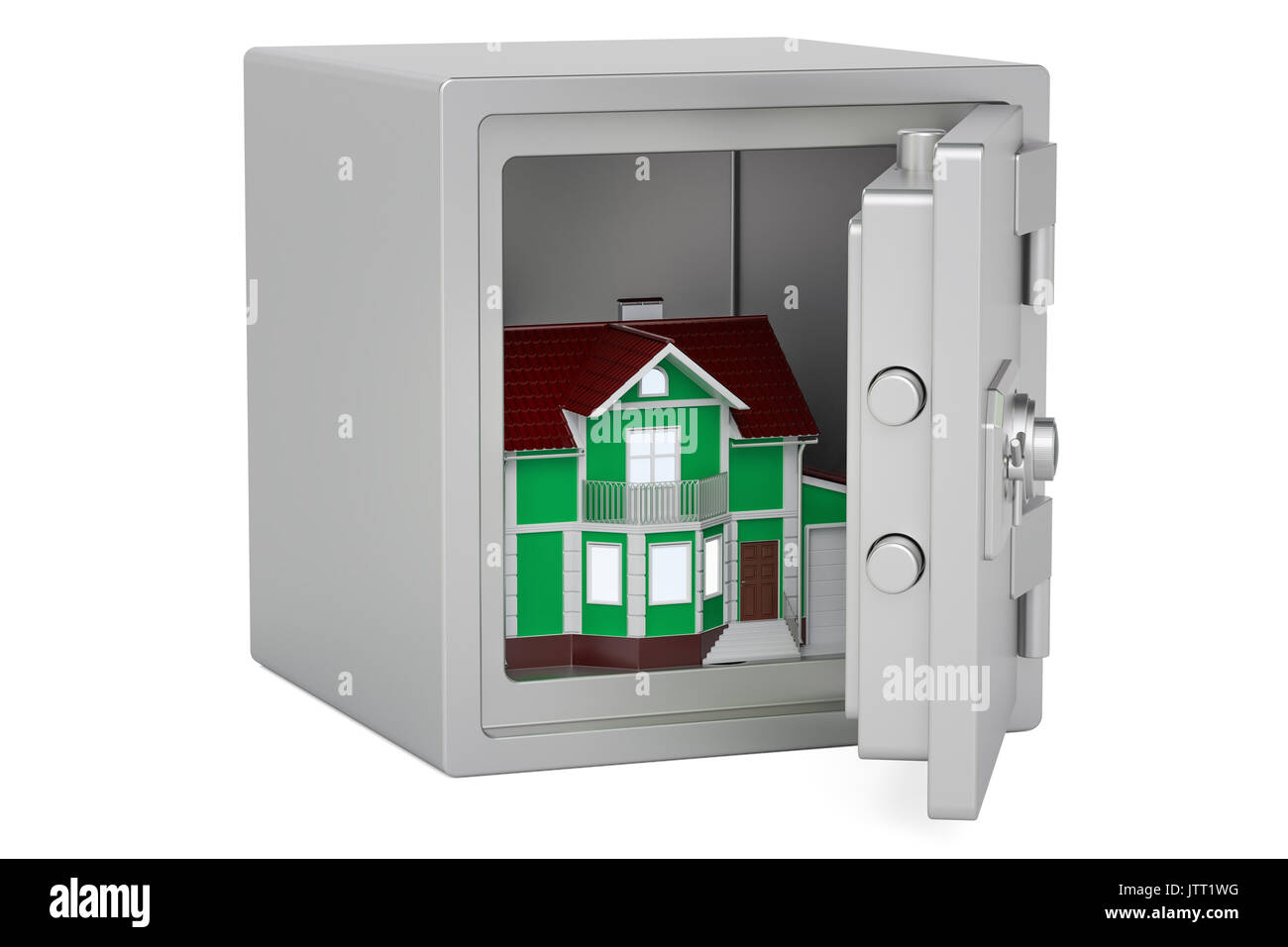Home inside safe box. House security and protection concept, 3D ...