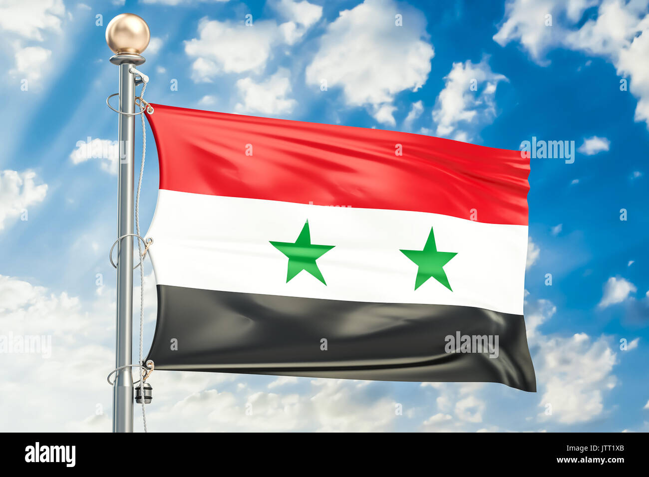 Syrian flag waving in blue cloudy sky, 3D rendering Stock Photo - Alamy
