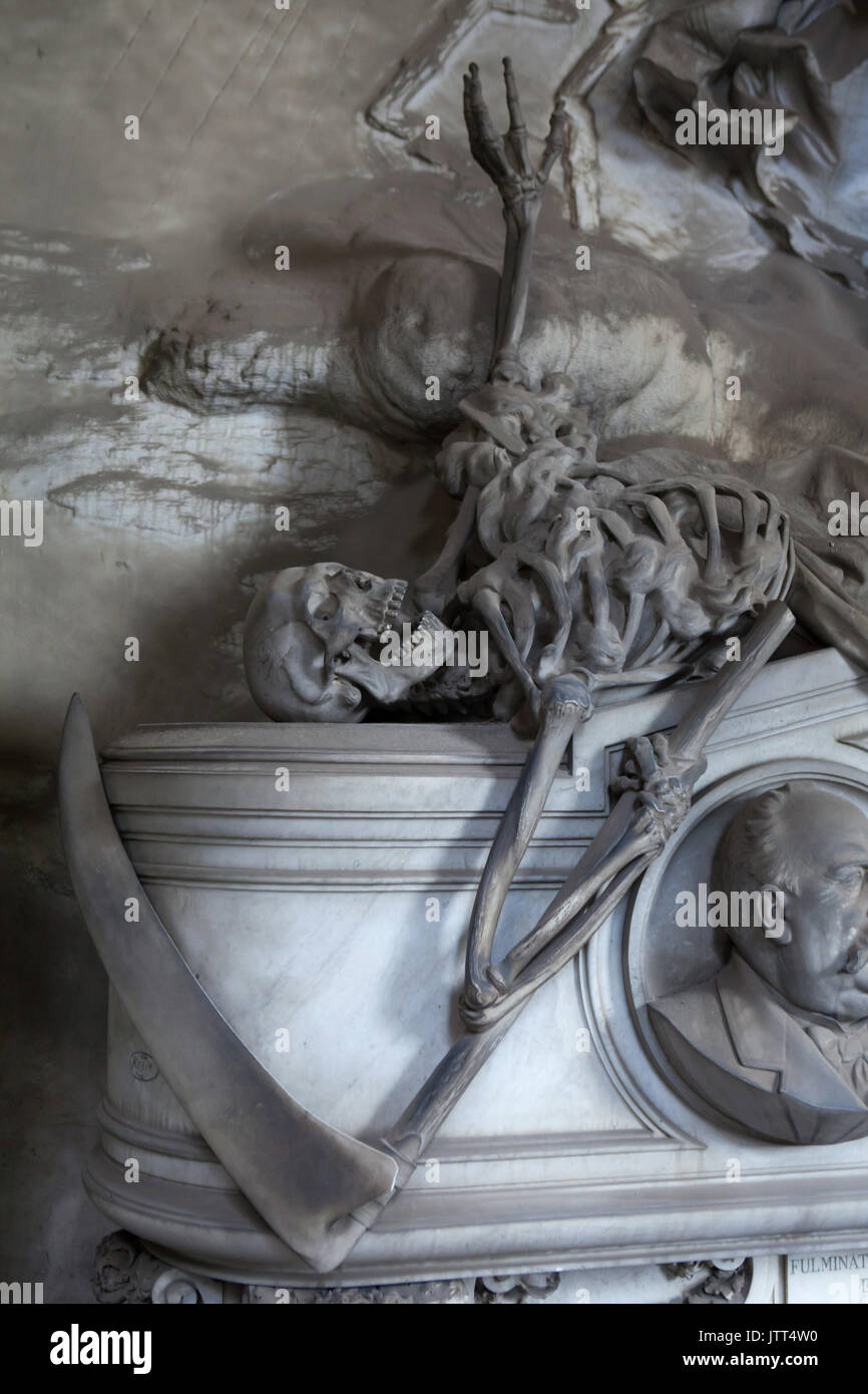 Death with the scythe depicted on the marble funeral monument to the ...