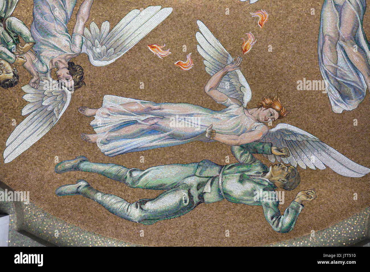 Angel flying over the dead Italian soldier. Detail of the mosaic after ...