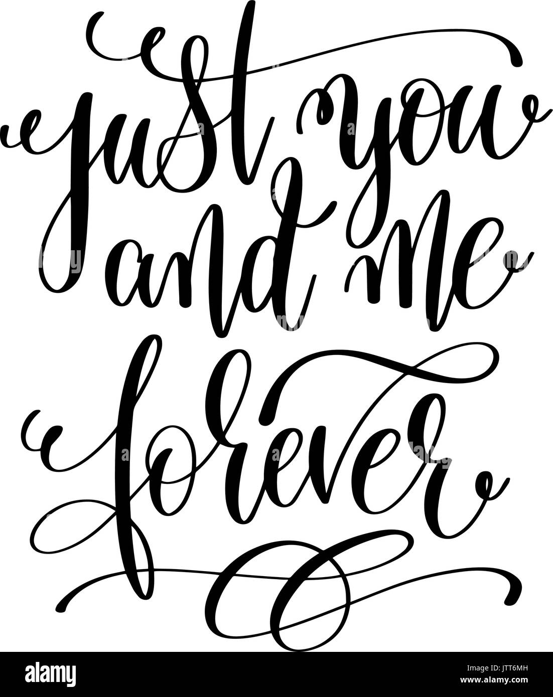 just you and me forever hand lettering romantic quote Stock Vector ...