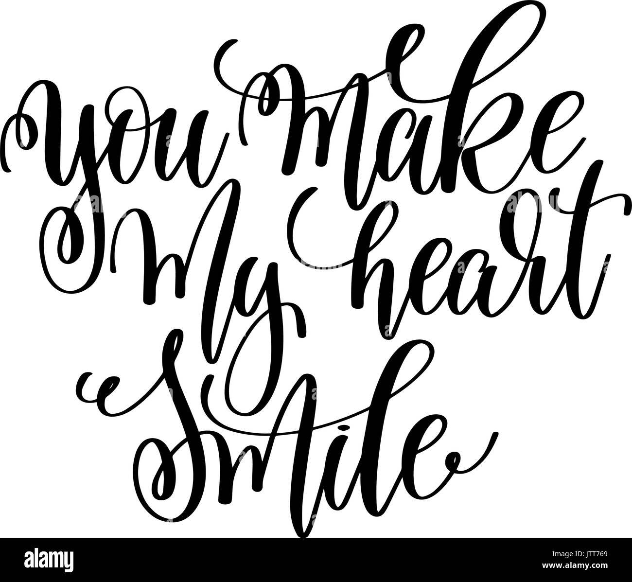 You Make My Heart Smile Hand Lettering Romantic Quote Stock Vector