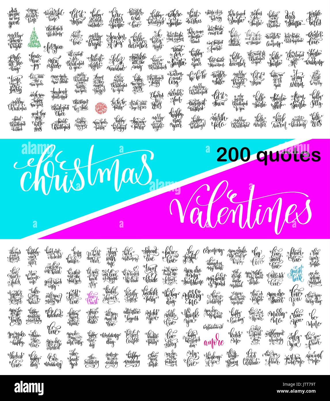 mega set of 200 hand lettering calligraphy quotes about christma Stock ...
