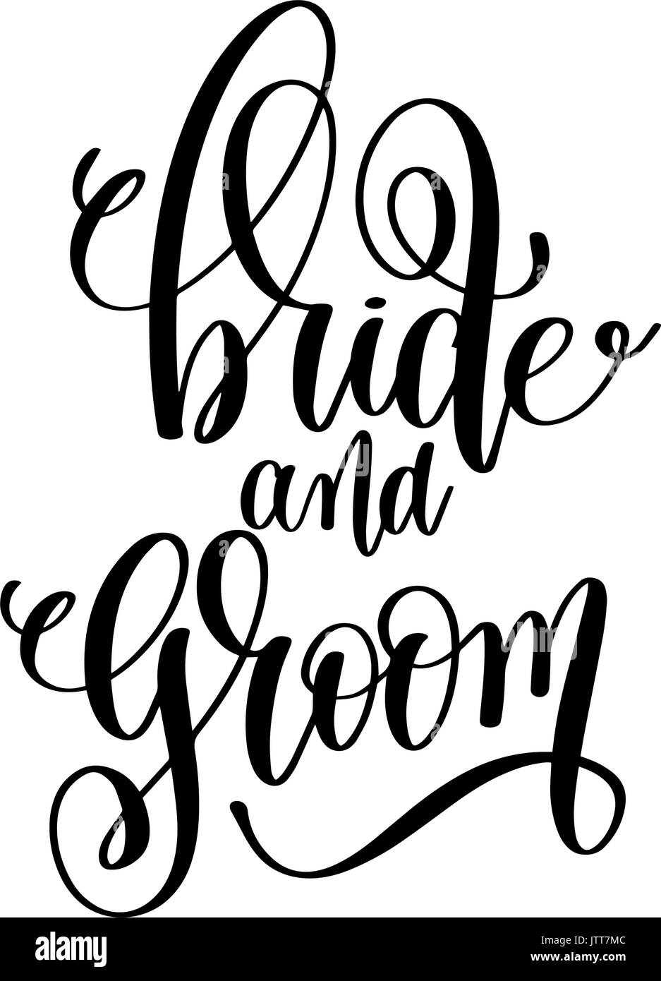 bride and groom black and white hand lettering inscription Stock Vector ...