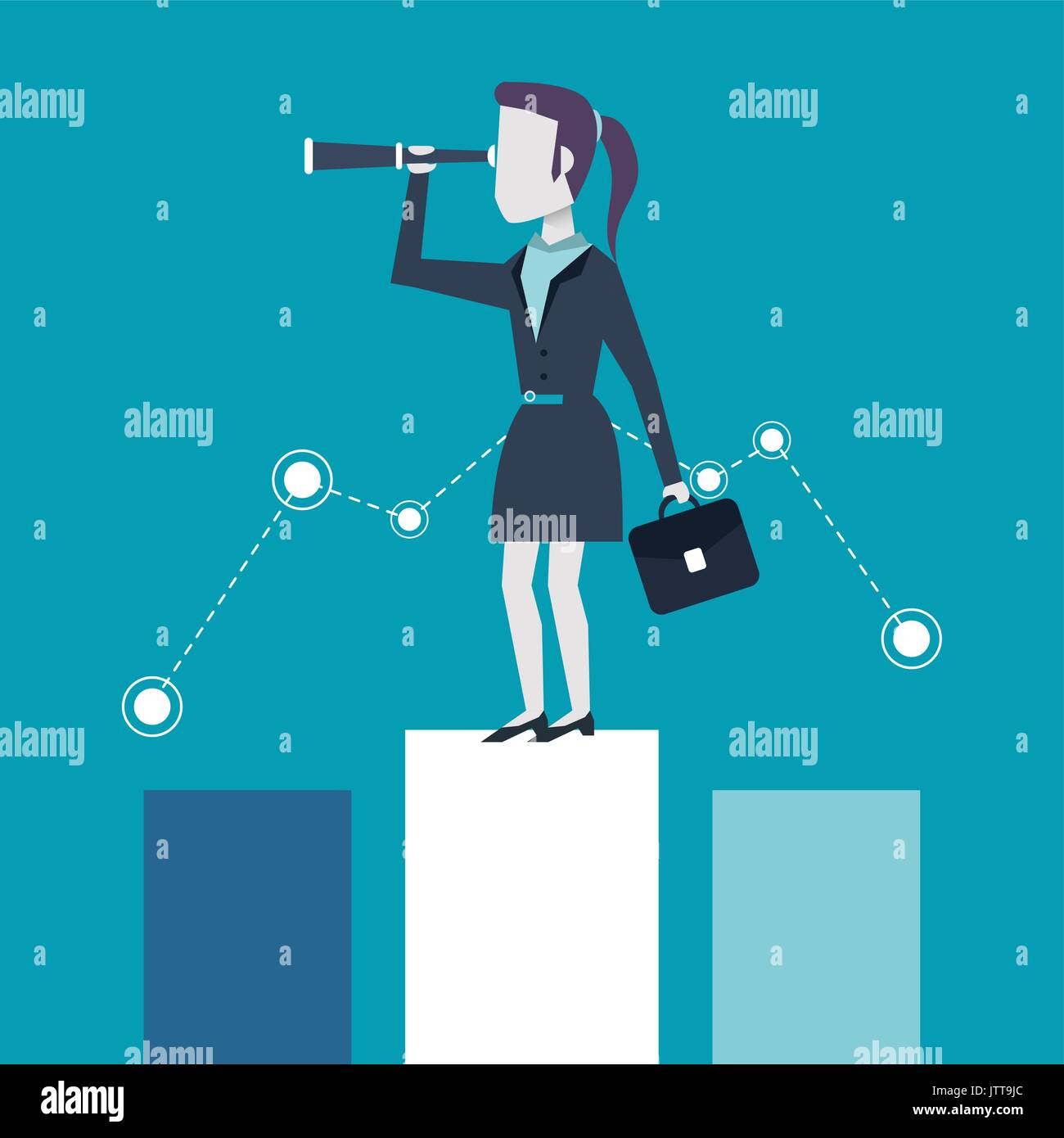 colorful background of business woman on the economic status bar with ...