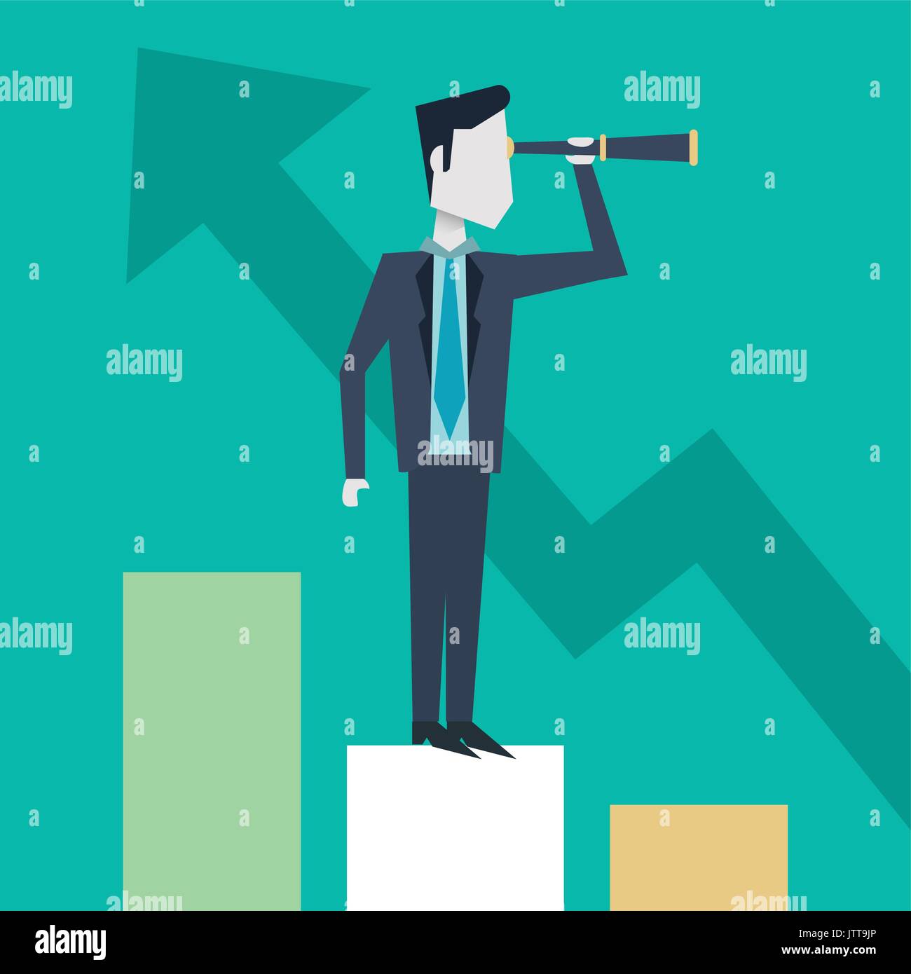 colorful background of businessman with monocular on the economic ...