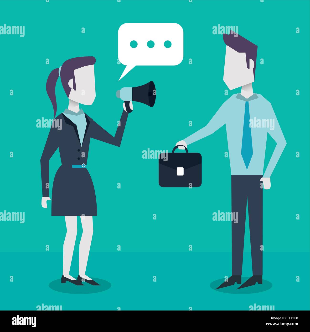 colorful background with dialogue between business people and him with ...