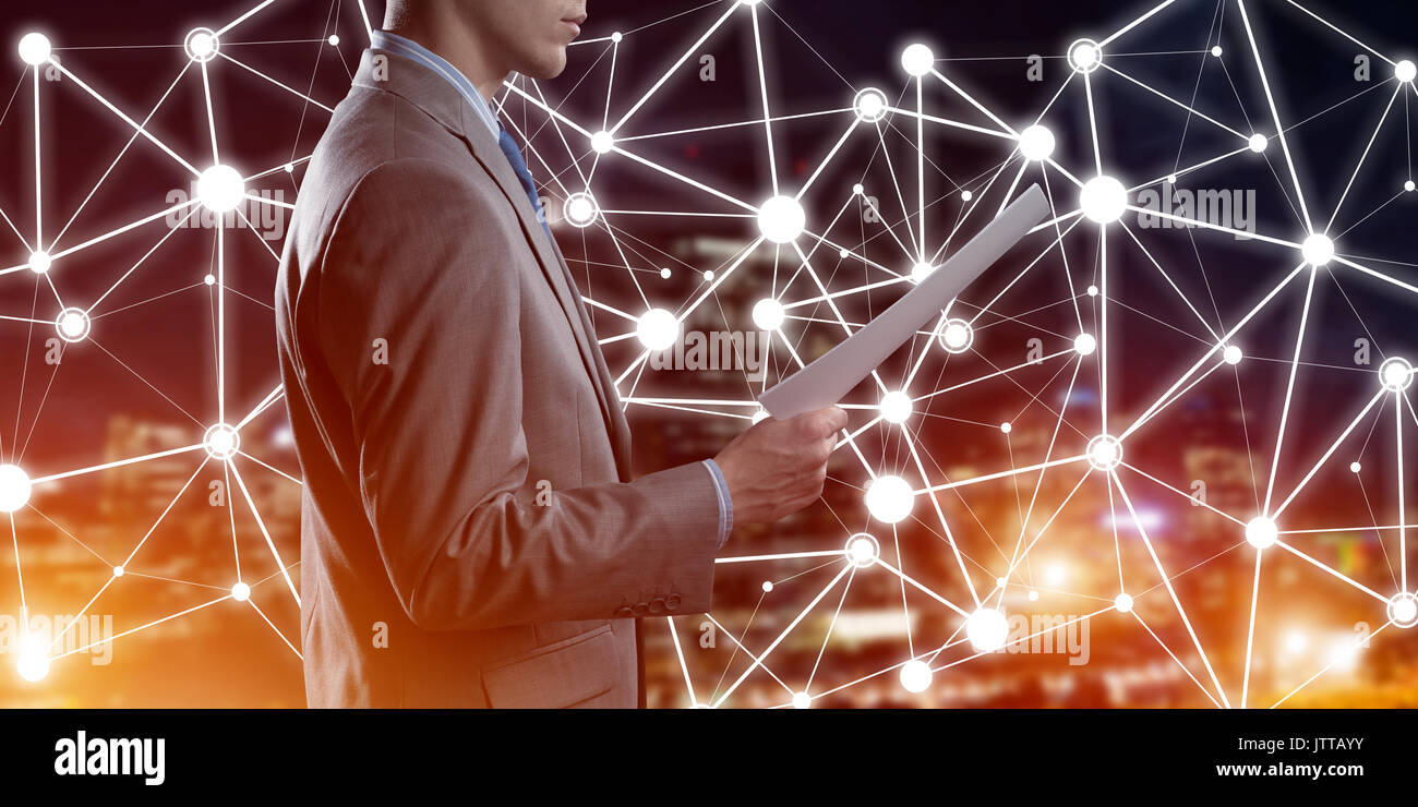 Concept of modern business networking that connect and cooperate people ...