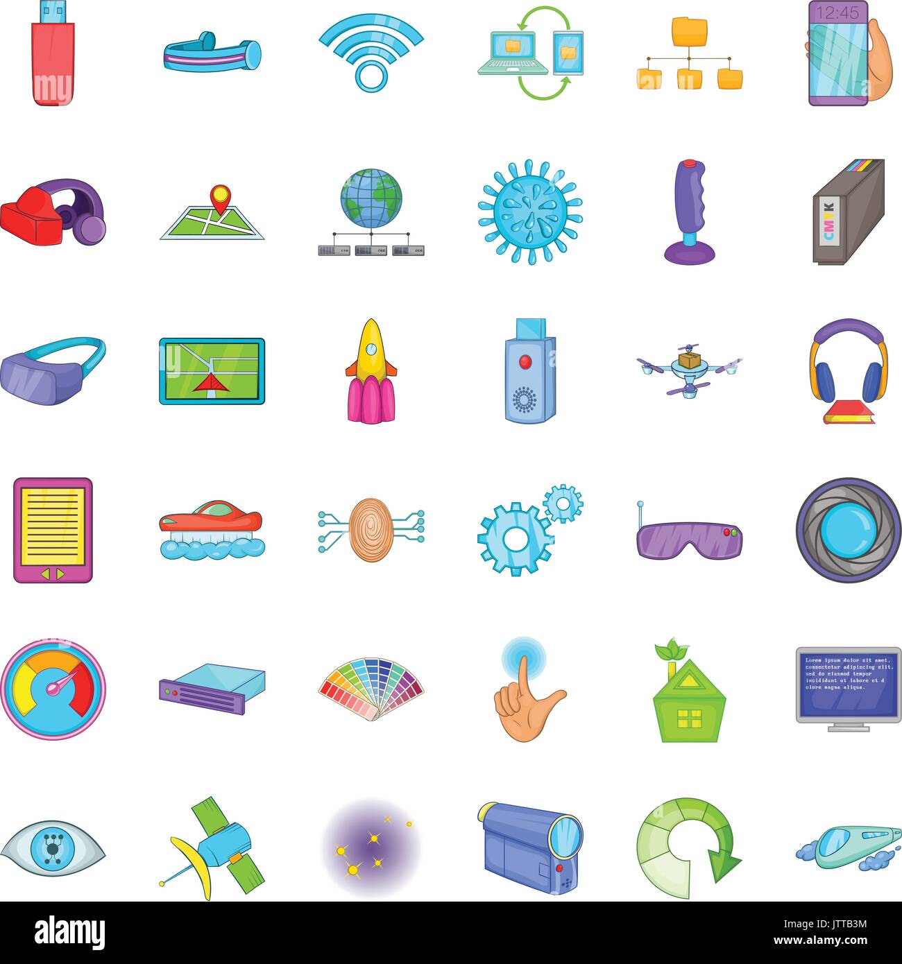 Broadcasting technology icons set, cartoon style Stock Vector Image ...