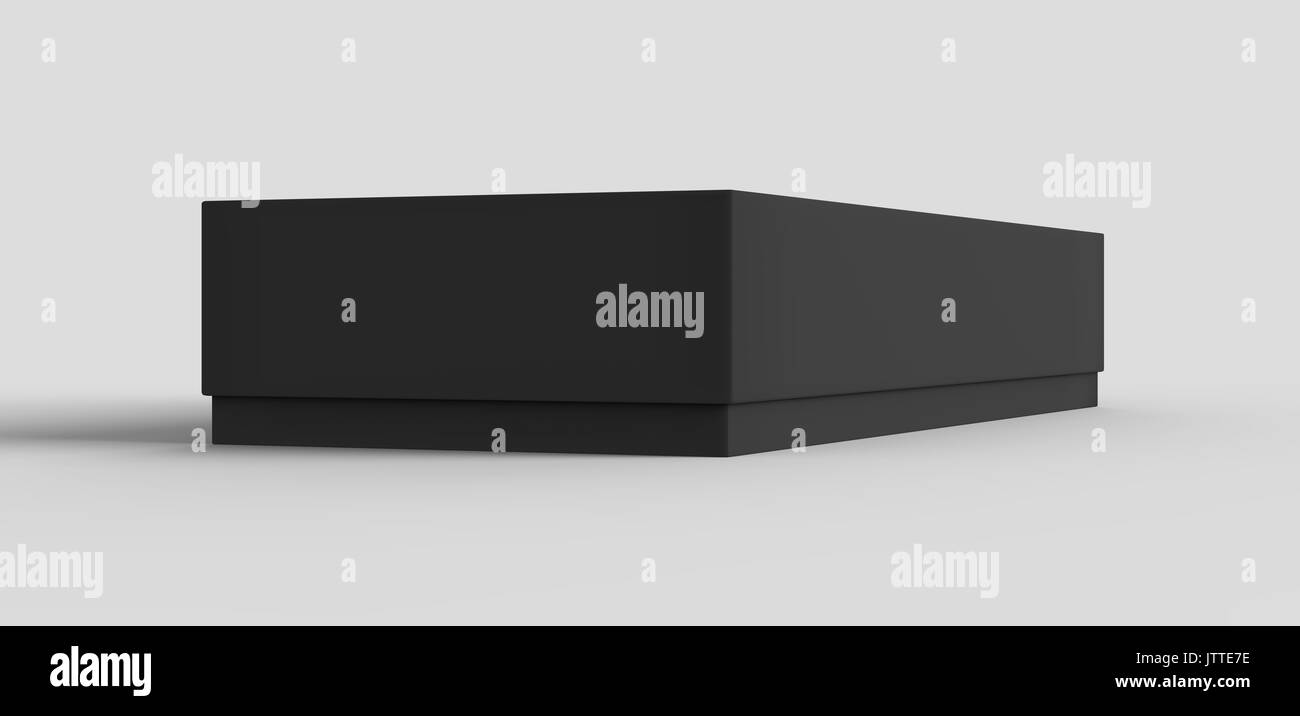 Flat black box mockup, blank box template isolated on grey in 3d ...