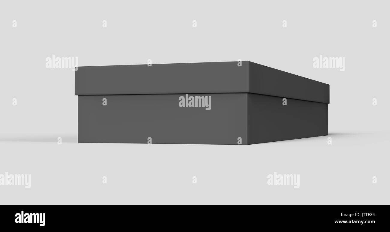 Flat black box mockup, blank box template isolated on grey in 3d ...