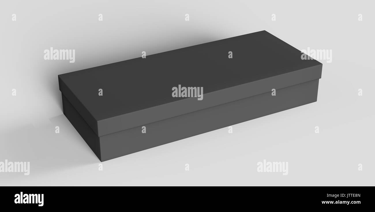 Flat black box mockup, blank box template isolated on grey in 3d ...