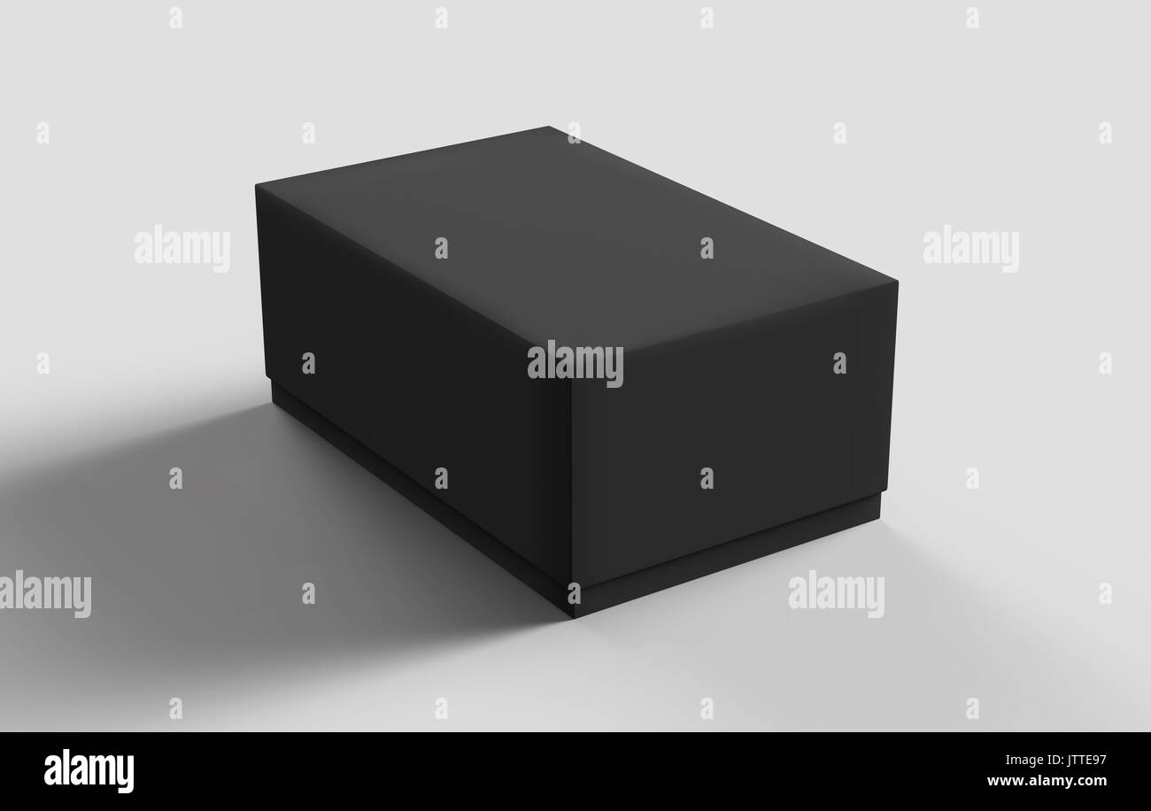 Flat black box mockup, blank box template isolated on grey in 3d ...