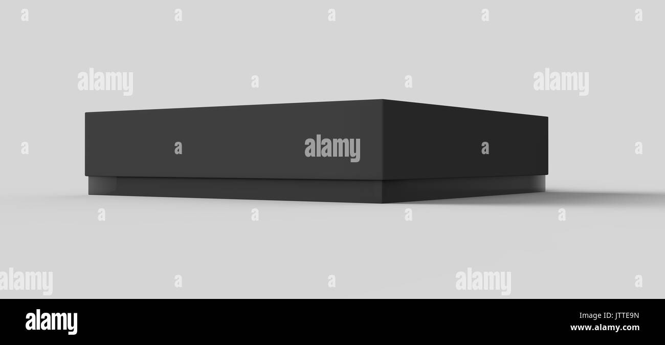 Flat black box mockup, blank box template isolated on grey in 3d ...