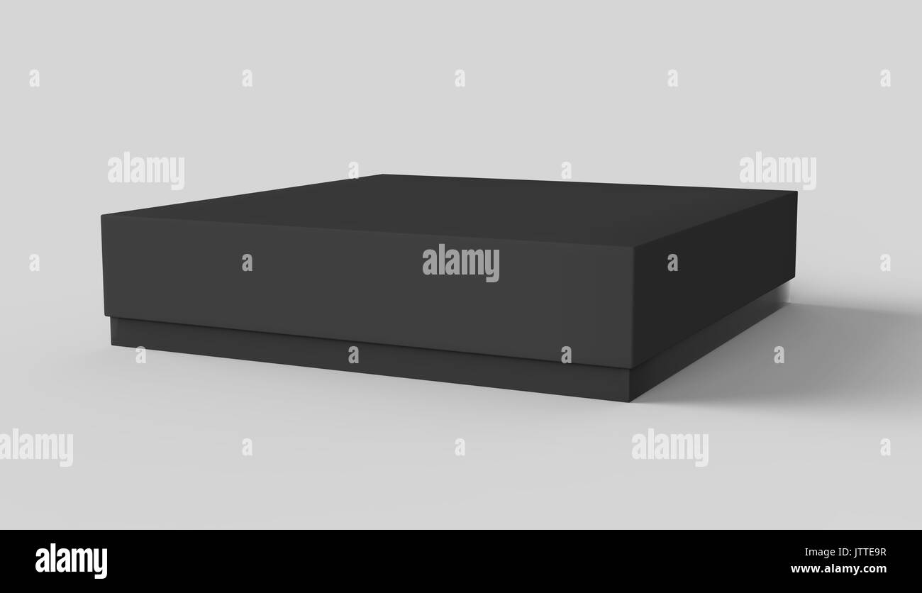 Flat black box mockup, blank box template isolated on grey in 3d ...