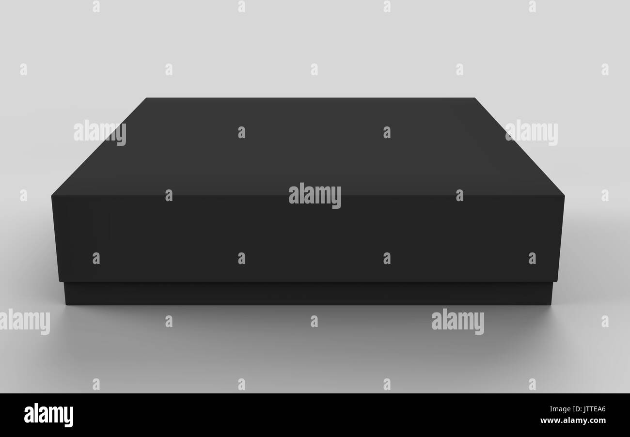 Flat black box mockup, blank box template isolated on grey in 3d ...