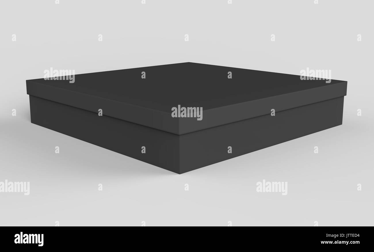 Flat black box mockup, blank box template isolated on grey in 3d ...