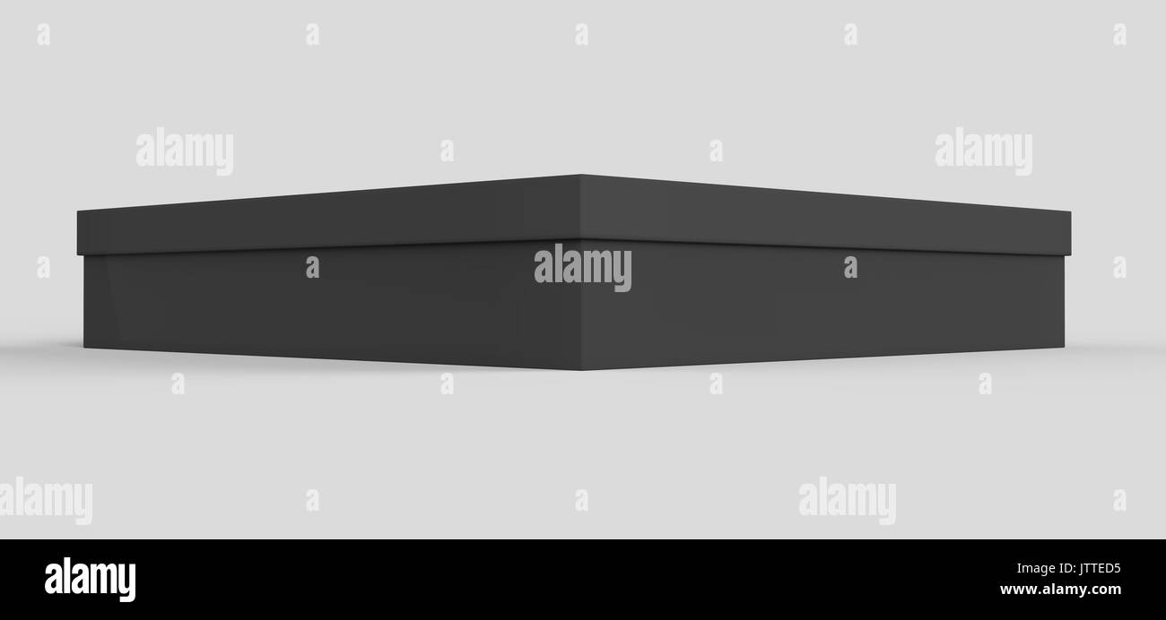 Flat black box mockup, blank box template isolated on grey in 3d ...