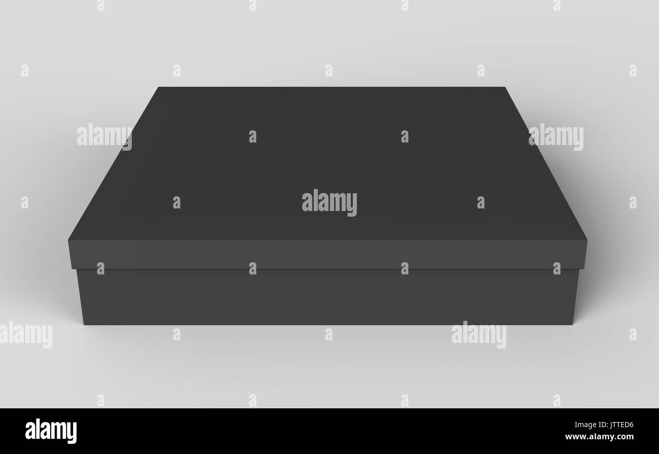 Flat black box mockup, blank box template isolated on grey in 3d ...