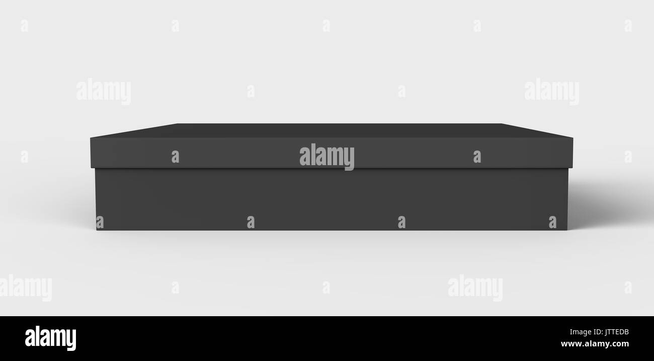 Flat black box mockup, blank box template isolated on grey in 3d ...