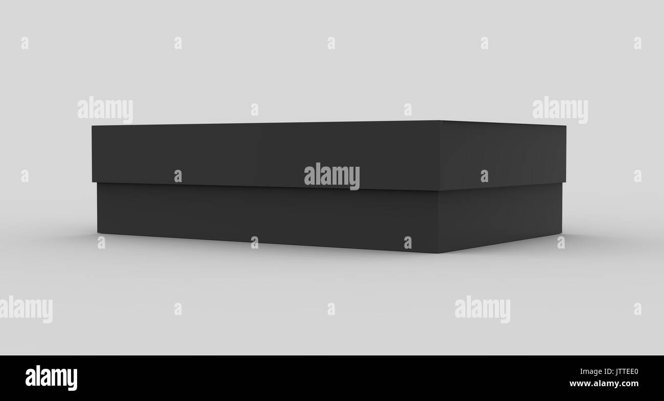 Flat black box mockup, blank box template isolated on grey in 3d ...