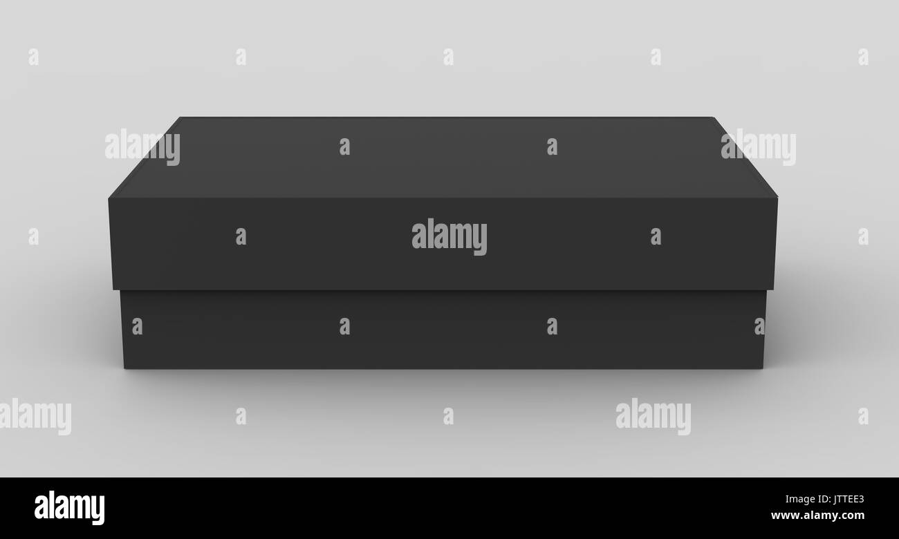 Flat black box mockup, blank box template isolated on grey in 3d ...