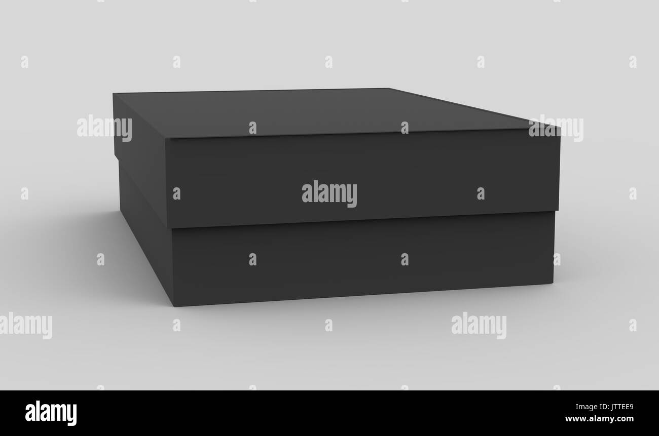 Flat black box mockup, blank box template isolated on grey in 3d ...
