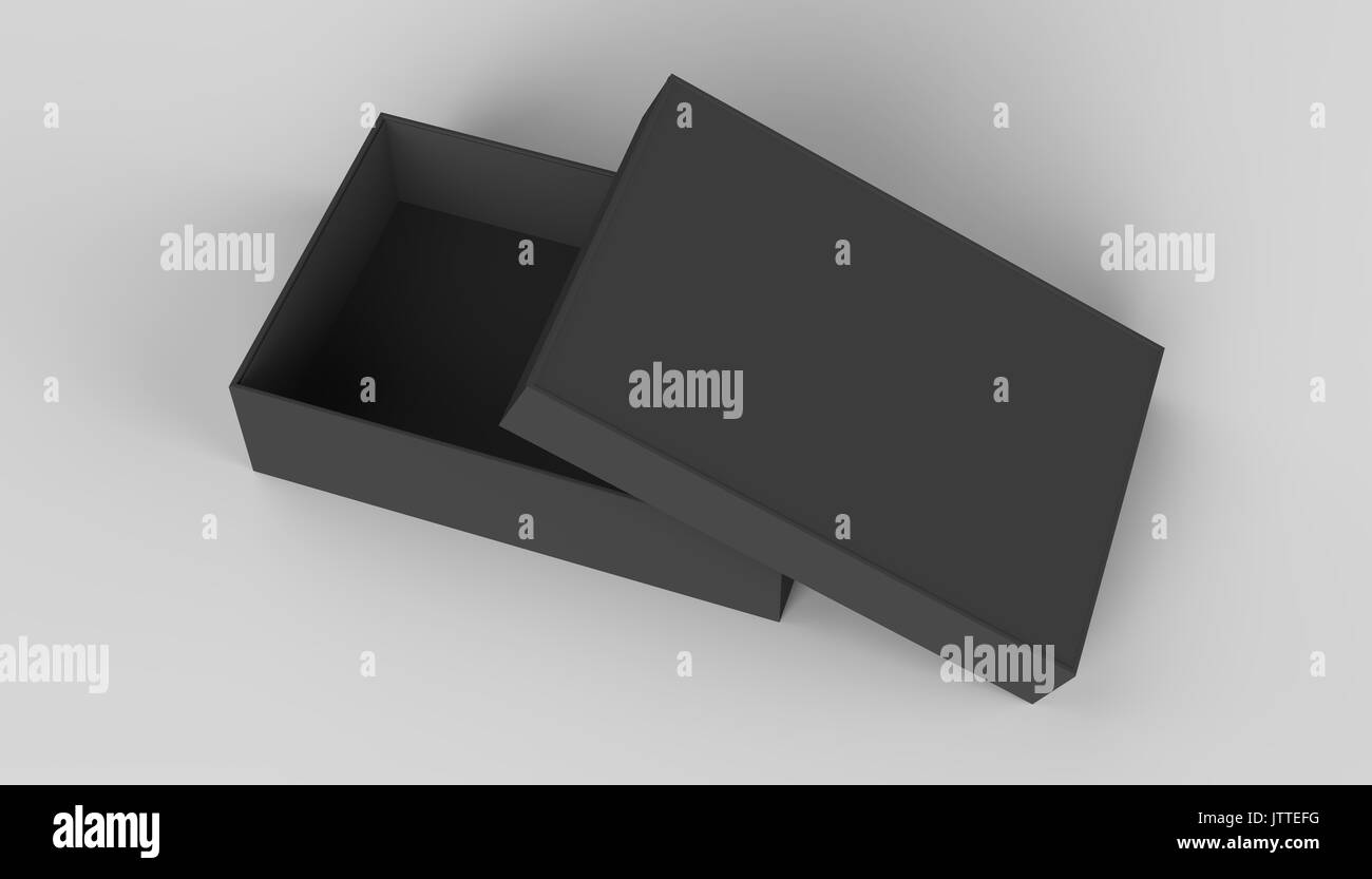 Flat black box mockup, blank box template isolated on grey in 3d ...