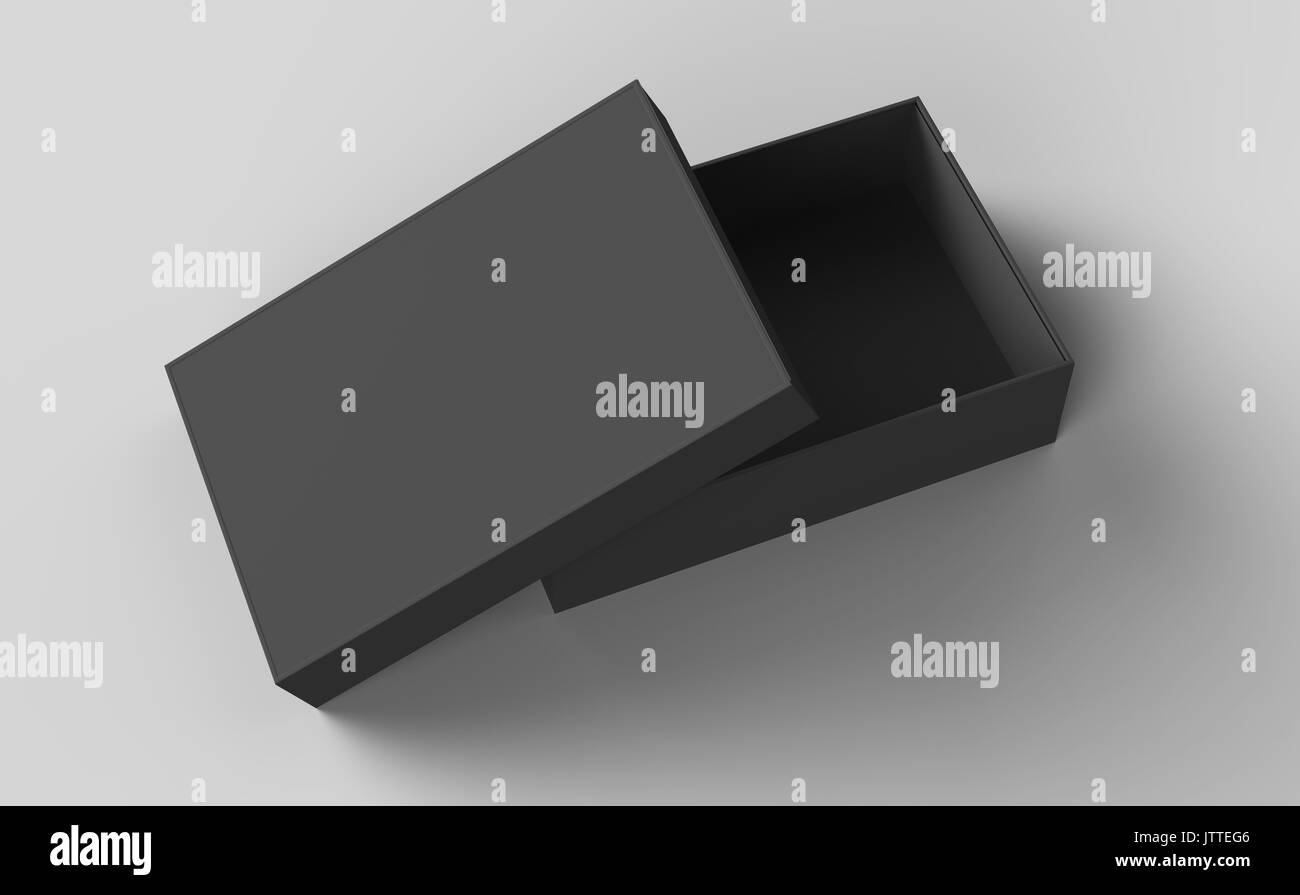 Flat black box mockup, blank box template isolated on grey in 3d ...