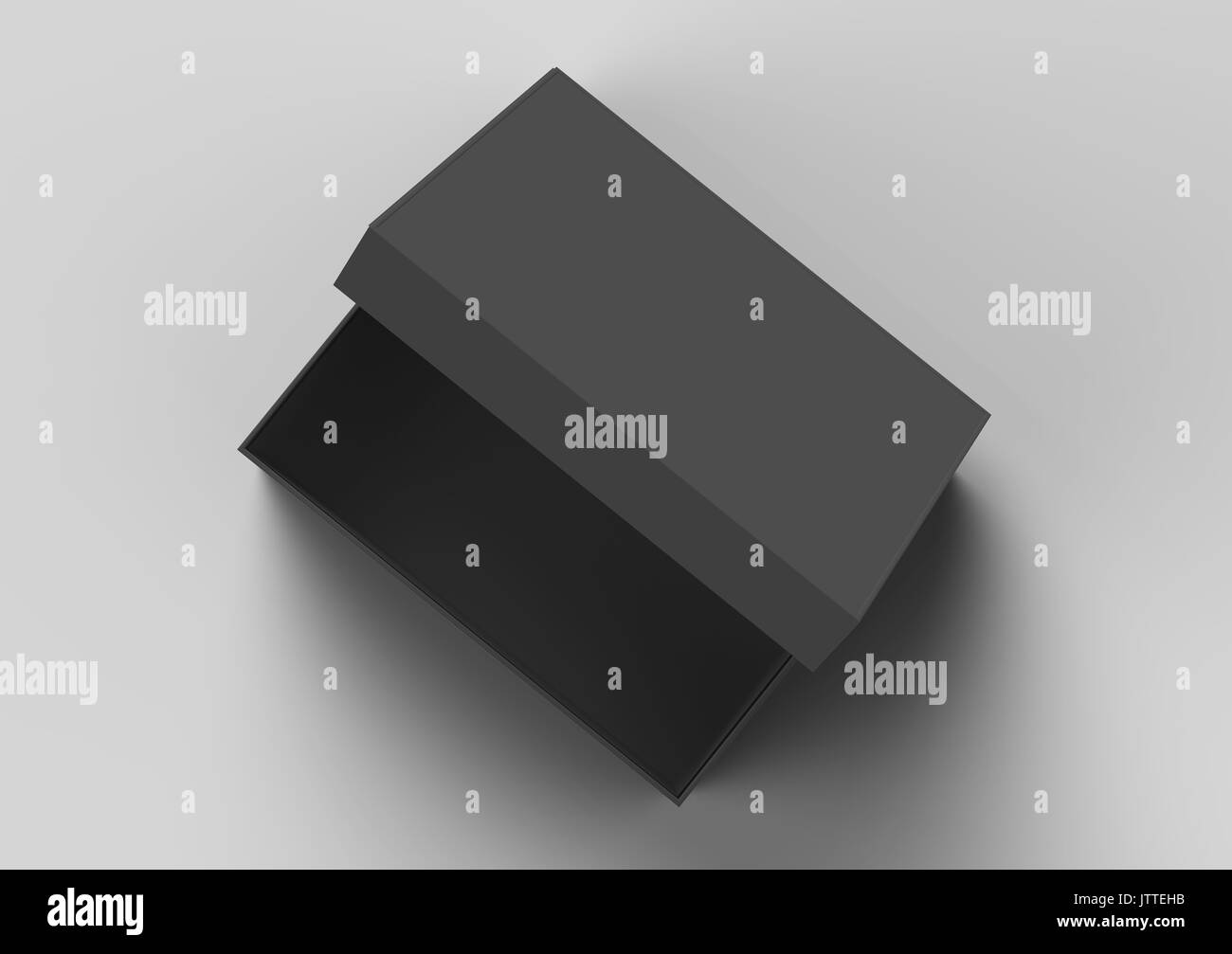 Flat black box mockup, blank box template isolated on grey in 3d ...