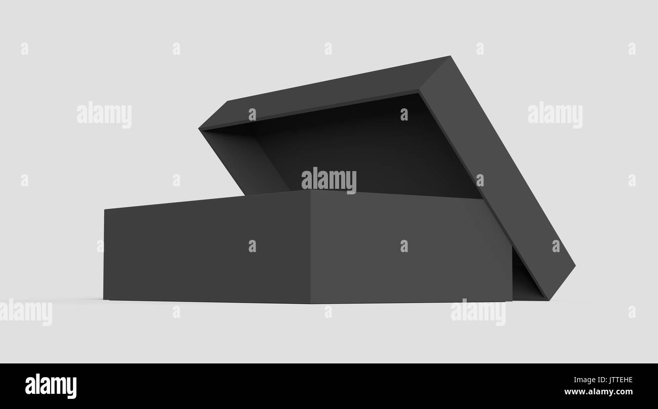 Flat black box mockup, blank box template isolated on grey in 3d ...