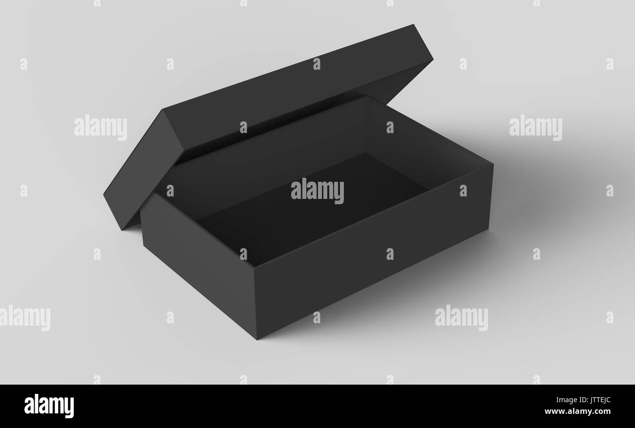 Flat black box mockup, blank box template isolated on grey in 3d ...