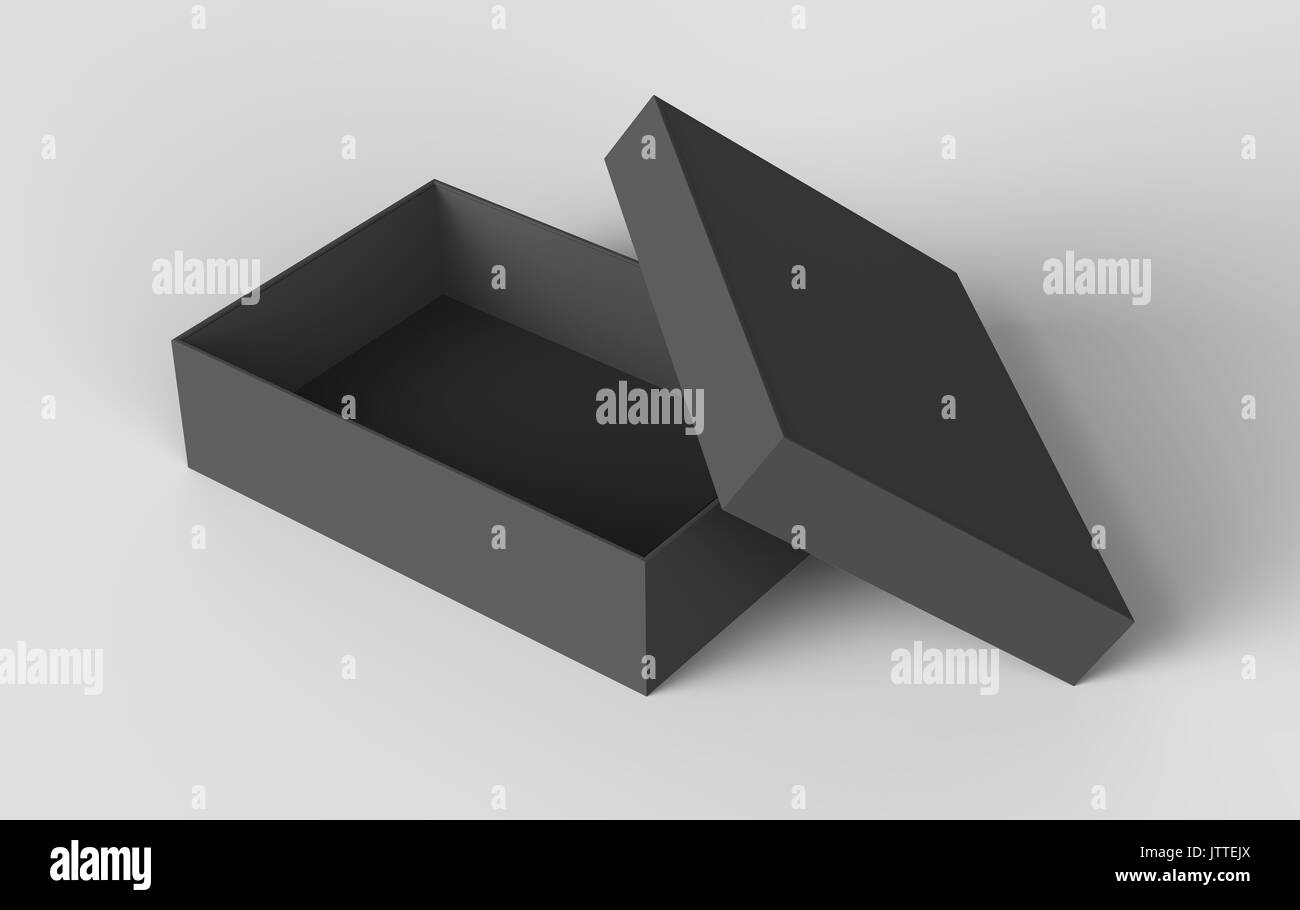 Flat black box mockup, blank box template isolated on grey in 3d ...