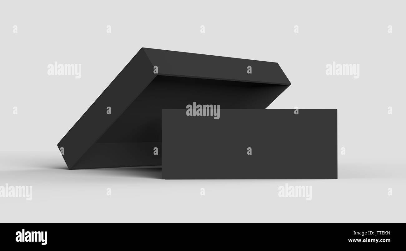 Flat black box mockup, blank box template isolated on grey in 3d ...