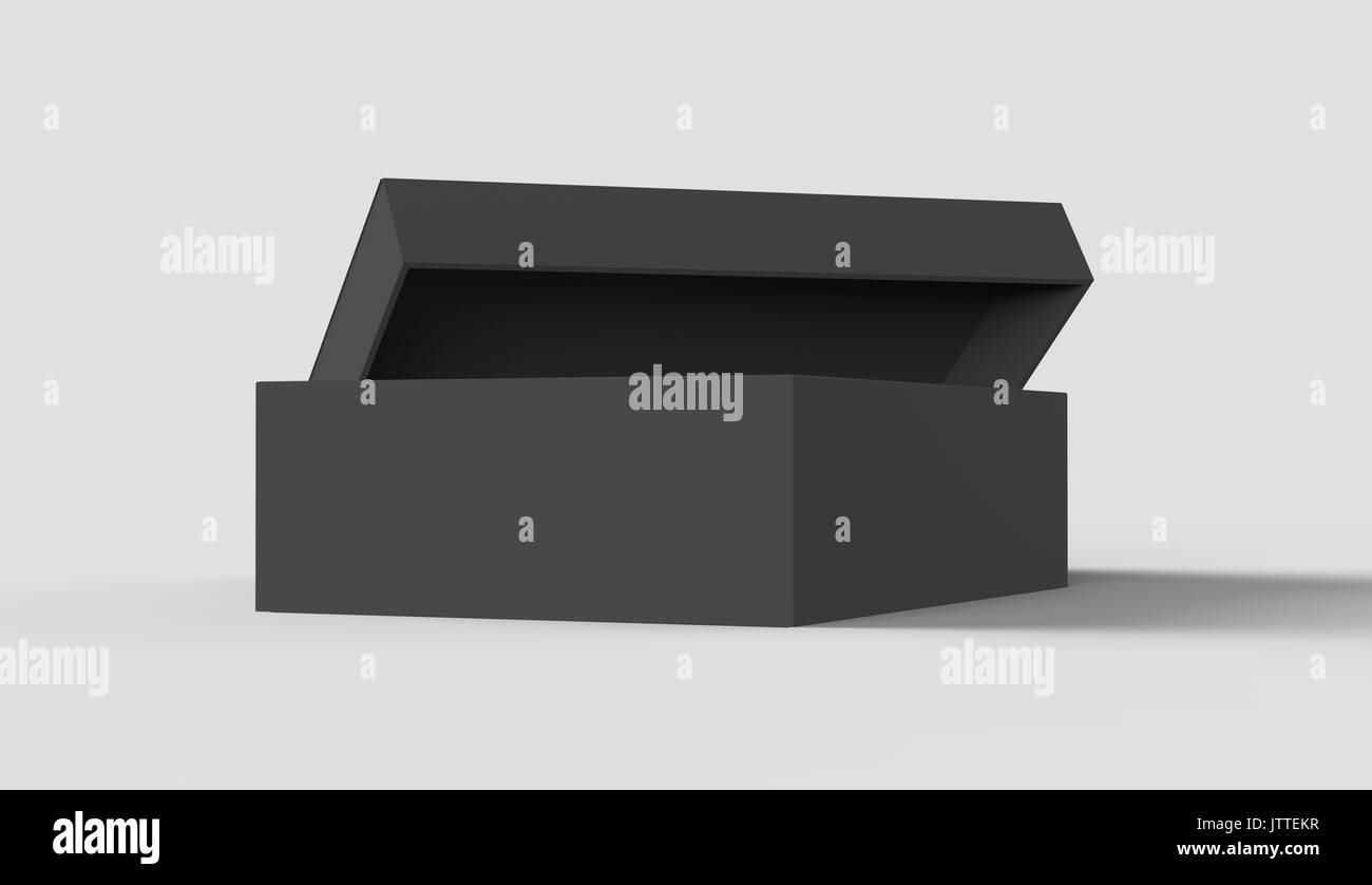 Flat black box mockup, blank box template isolated on grey in 3d ...