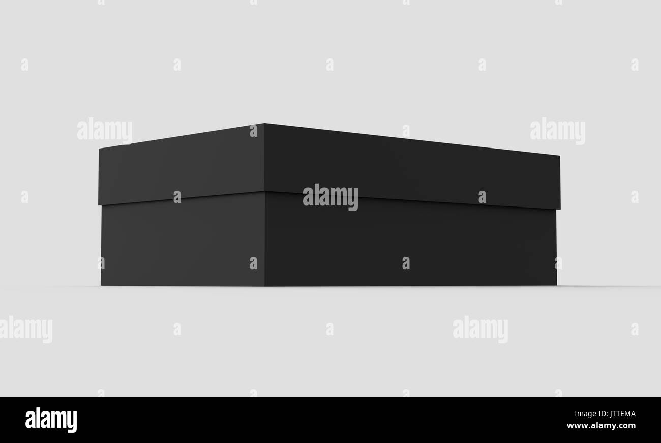 Flat black box mockup, blank box template isolated on grey in 3d ...