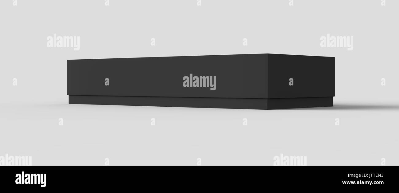 Flat black box mockup, blank box template isolated on grey in 3d ...