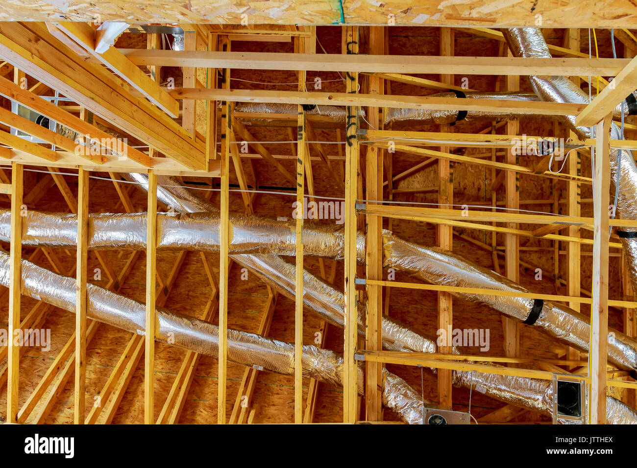 The frame building or a house with basic electrical wiring Stock Photo ...