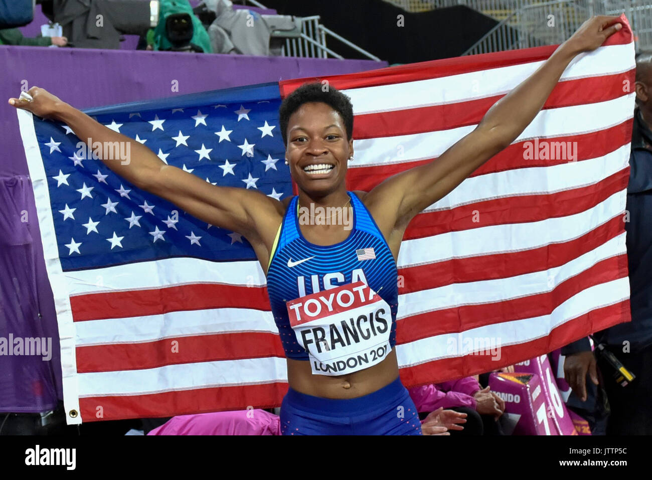 London, UK. 9 August 2017. Phyllis Francis (USA) wins the women's 400m ...