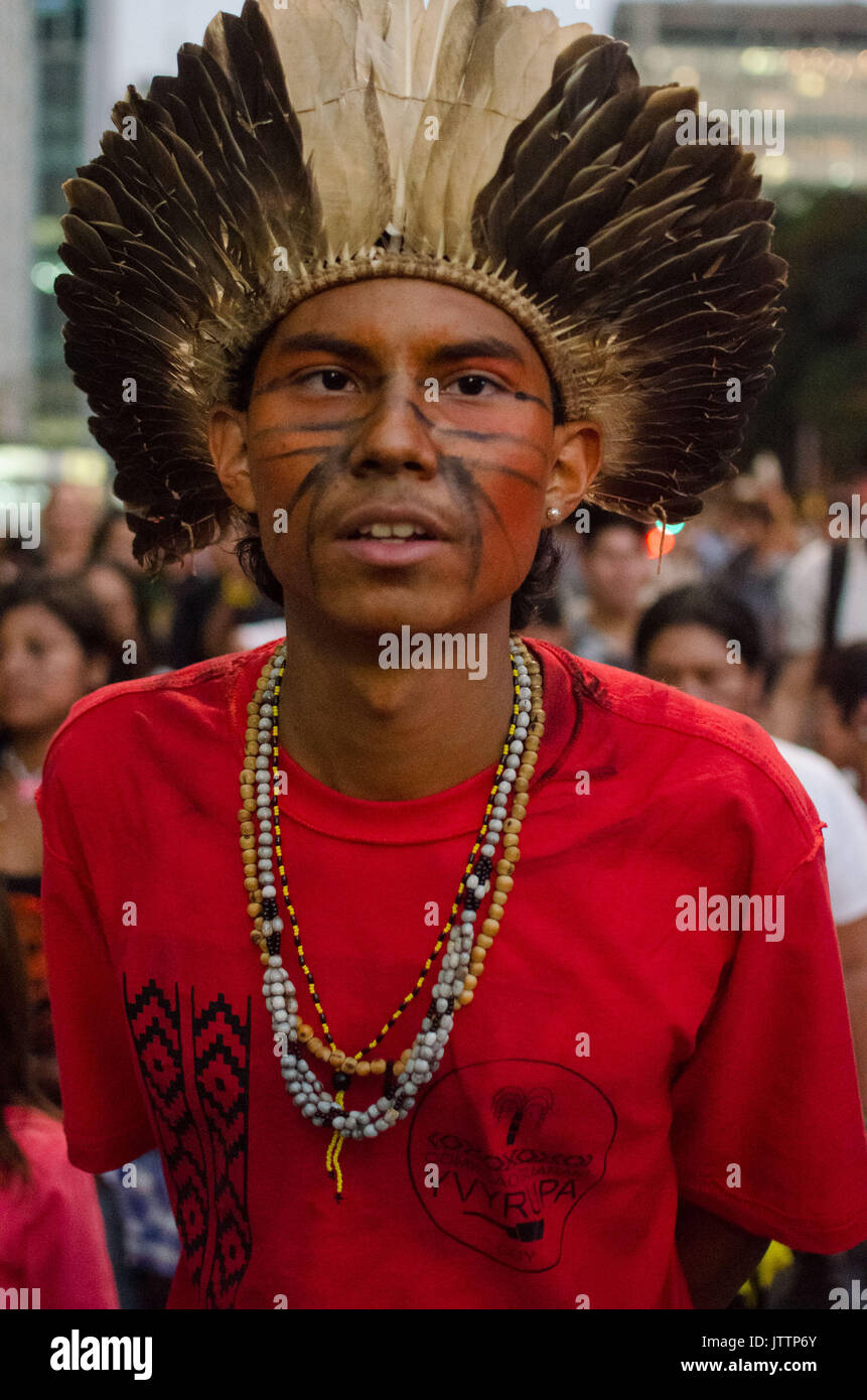 Sao Paulo, Brazil August 09, 2017: Indigenous national mobilization for ...