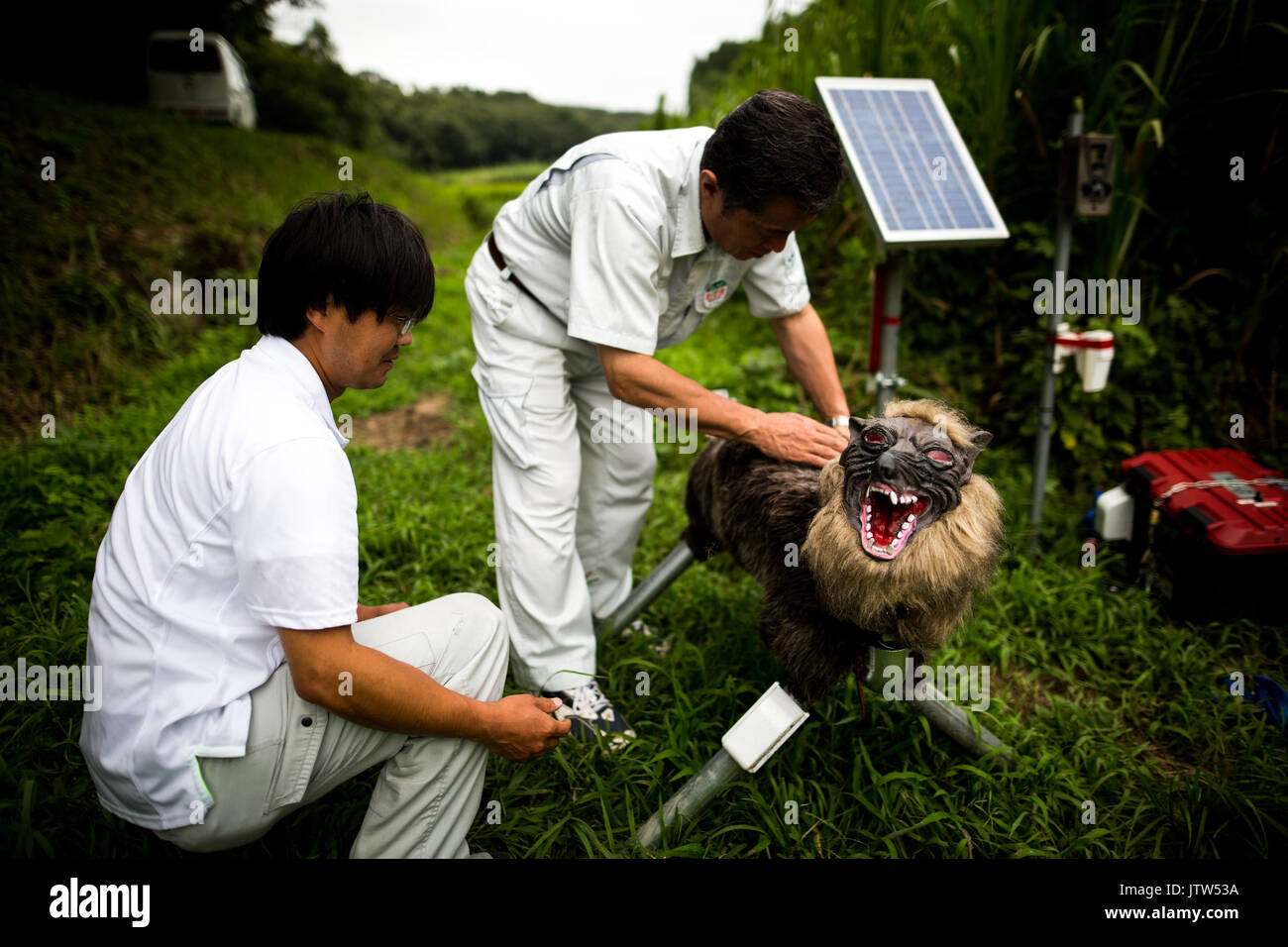 CHIBA, JAPAN - AUGUST 10: Members of JA Kisarazu-shi, shows a robot ...