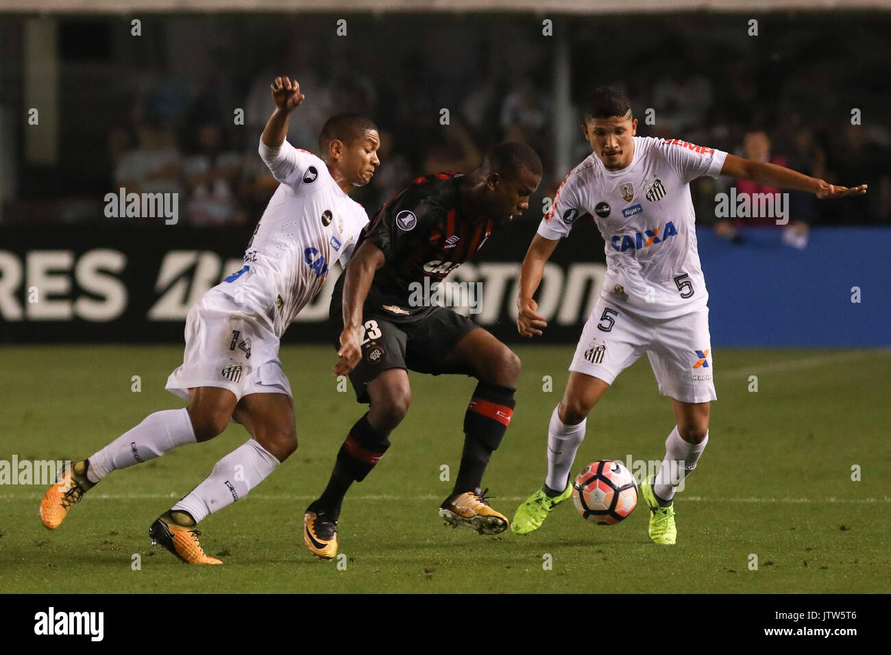 Santos, Brazil. 10th Aug, 2017. Lucas Ribamar, David Braz and Yuri ...