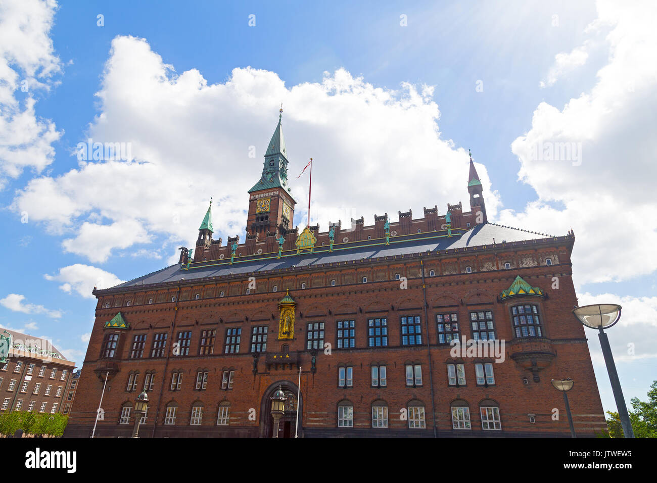 Copenhagen Town Hall building in summer, Denmark. Historic building is ...