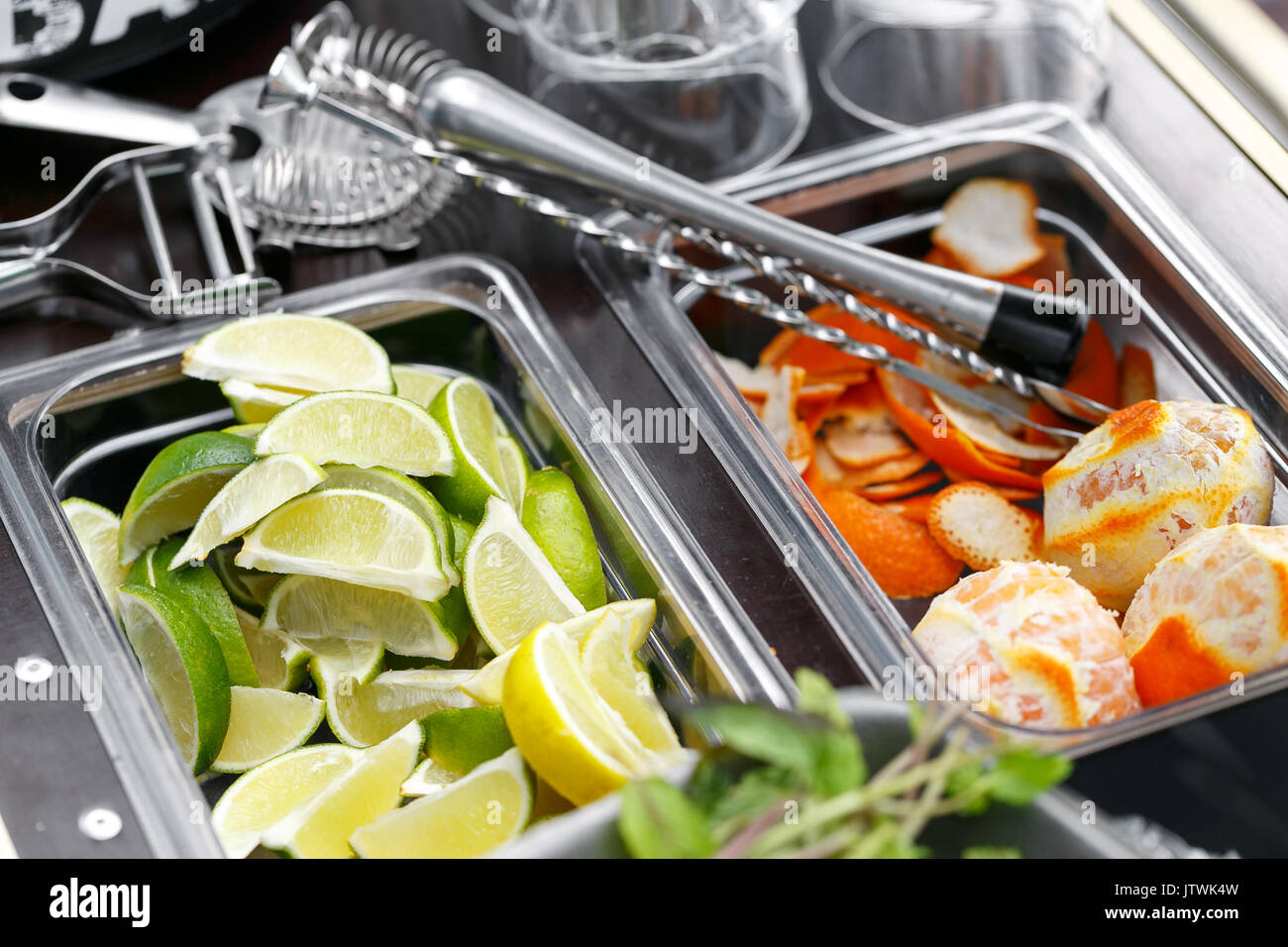 bar outdoor . Ingredients for making alcoholic summer cocktail and bar ...
