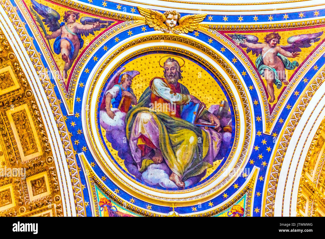 Saint Matthew Gospel Writer Evangelist Mosaic Angels Saint Peter's Basilica Vatican Rome Italy ...