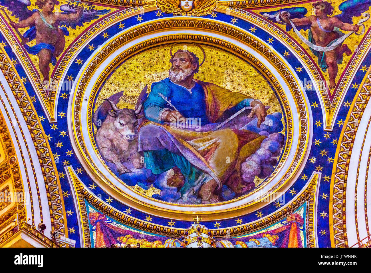 Saint Luke Winged Ox Gospel Writer Evangelist Mosaic Angels Saint Peter's Basilica Vatican Rome ...