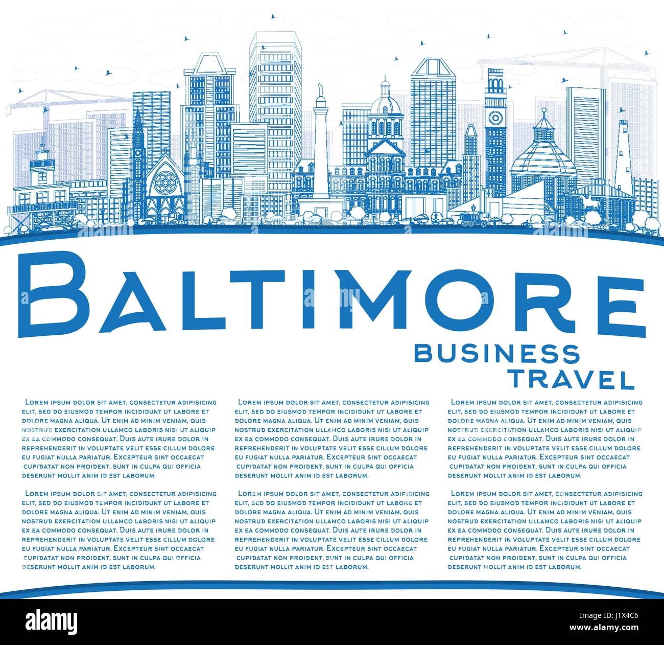 Outline Baltimore Skyline with Blue Buildings and Copy Space. Vector ...