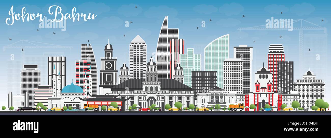 Johor Bahru Malaysia Skyline with Gray Buildings and Blue Sky. Vector ...