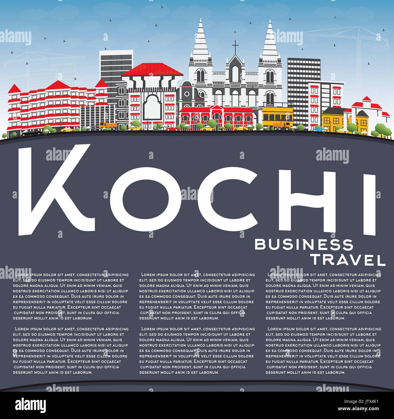 Kochi Skyline with Color Buildings, Blue Sky and Copy Space. Vector ...